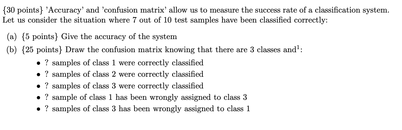 Solved {30 points} ’Accuracy' and 'confusion matrix' allow | Chegg.com