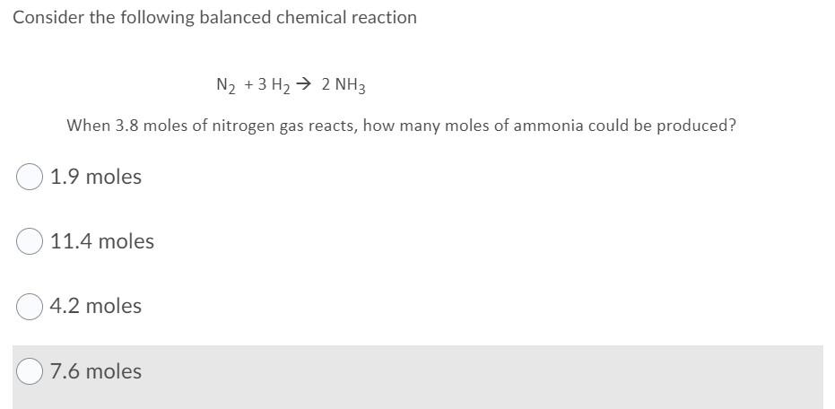 Solved Consider the following balanced chemical reaction N2 | Chegg.com
