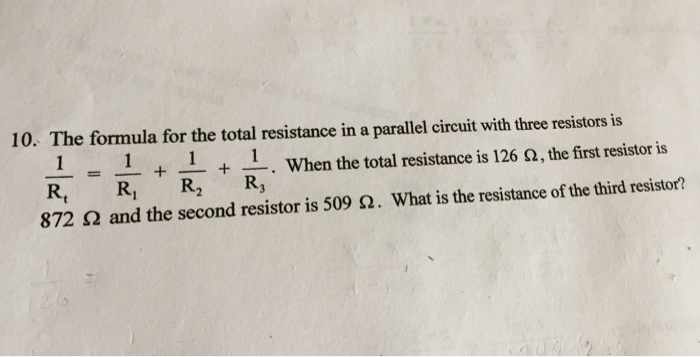 Solved The formula for the total resistance in a parallel | Chegg.com