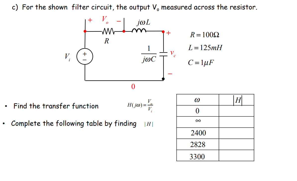 Solved a) For the shown filter circuit, the output V0 | Chegg.com