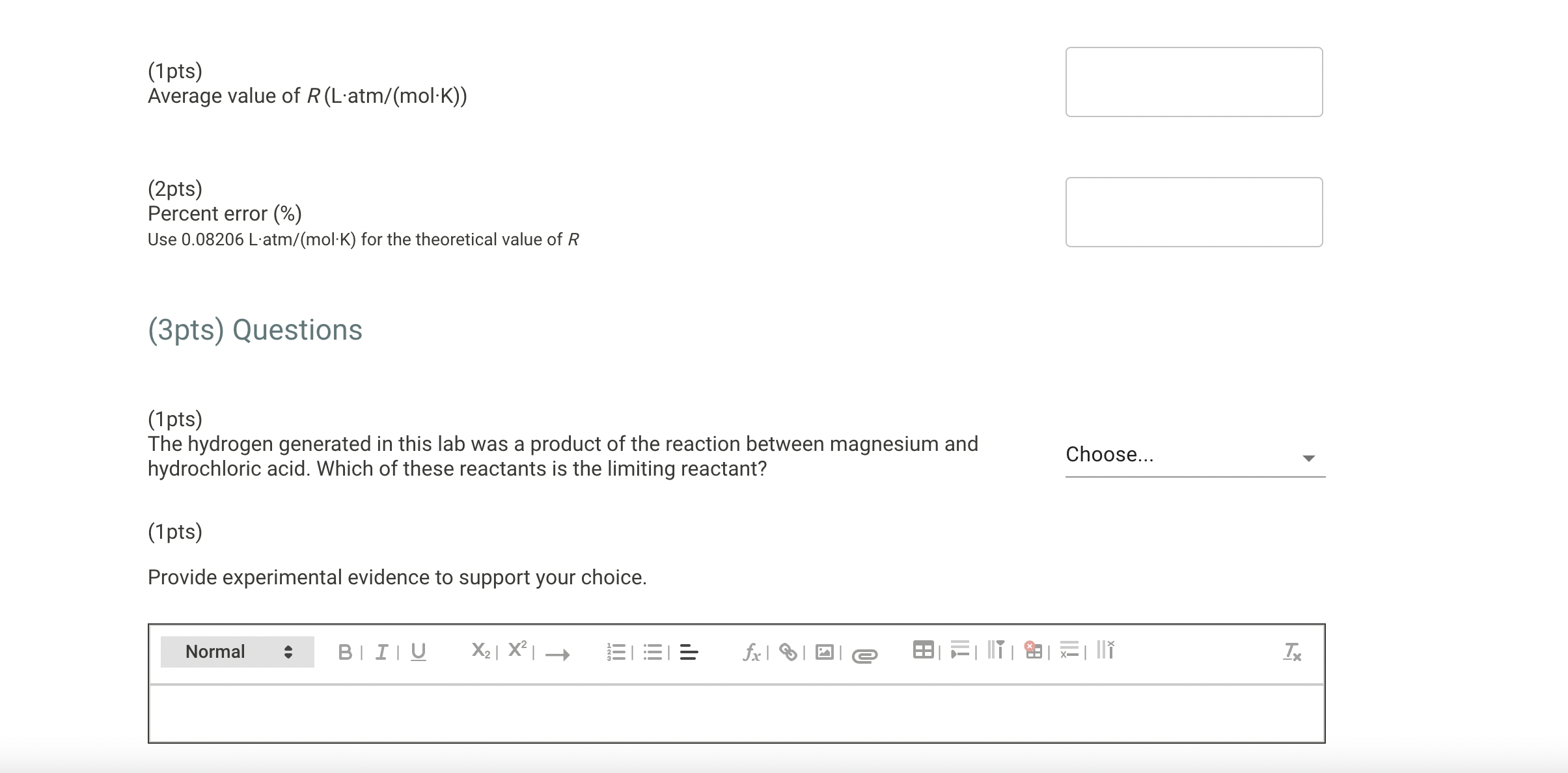Solved (1pts) Average value of R( L⋅atm/(mol⋅K)) (2pts) | Chegg.com