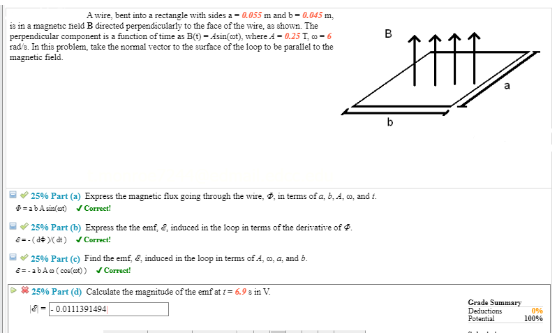 A wire, bent into a rectangle with sides a = 0.055 m | Chegg.com