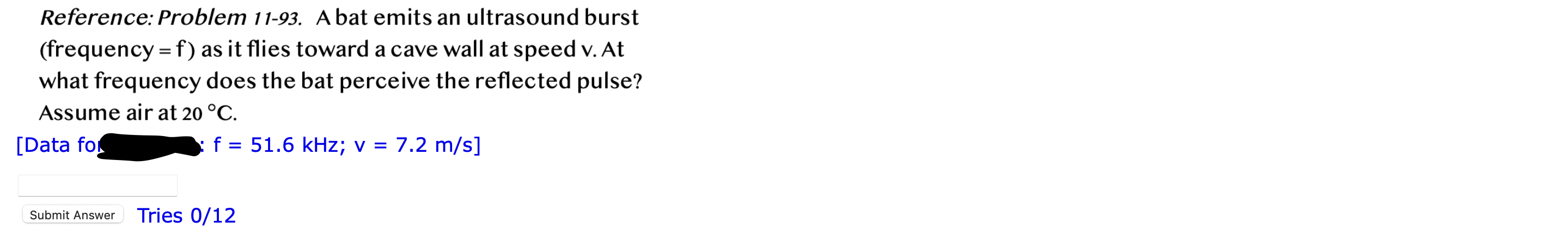 Solved Reference: Problem 11-93. A bat emits an ultrasound | Chegg.com