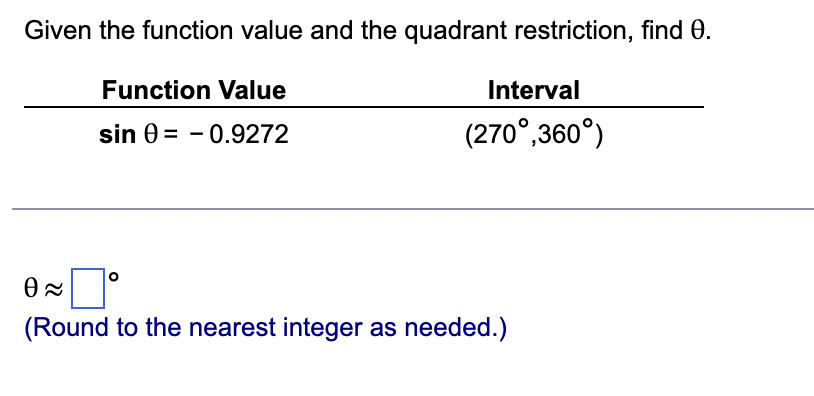 Solved Given the function value and the quadrant | Chegg.com