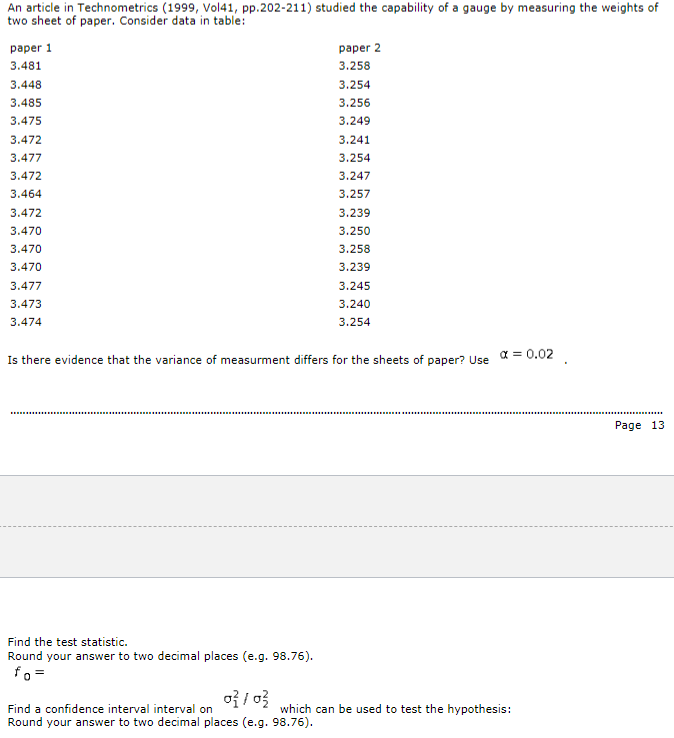 Solved An article in Technometrics (1999, Vol41, pp.202-211) | Chegg.com