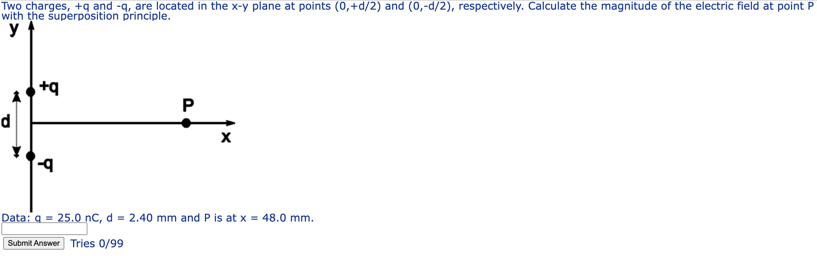 Solved Two charges, +q and −q, are located in the x−y plane | Chegg.com