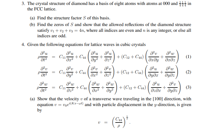 Solved aw 3. The crystal structure of diamond has a basis of | Chegg.com