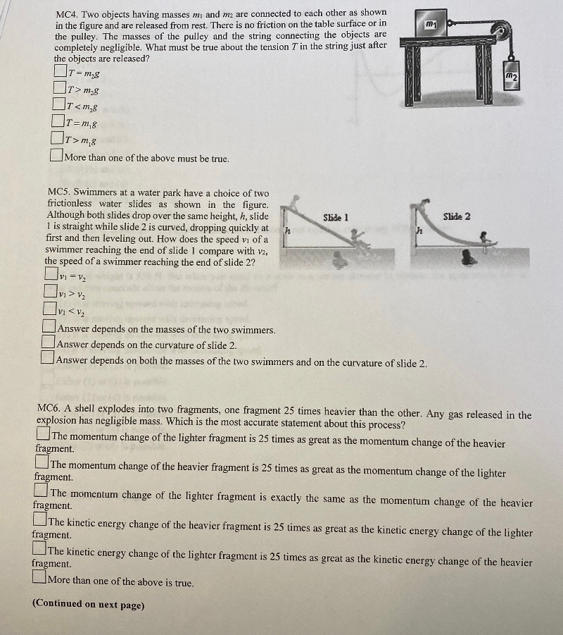 Solved MC4. Two objects having masses mi and m2 are | Chegg.com