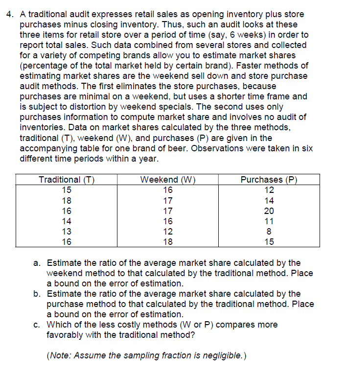 Solved 4. A traditional audit expresses retail sales as | Chegg.com
