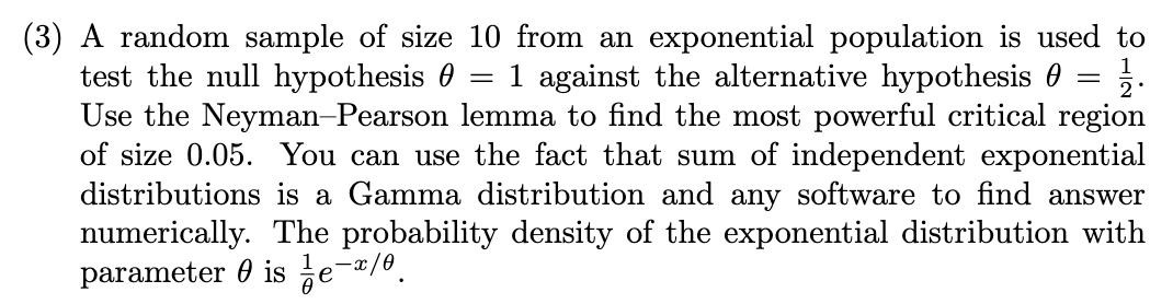Solved (3) A random sample of size 10 from an exponential | Chegg.com