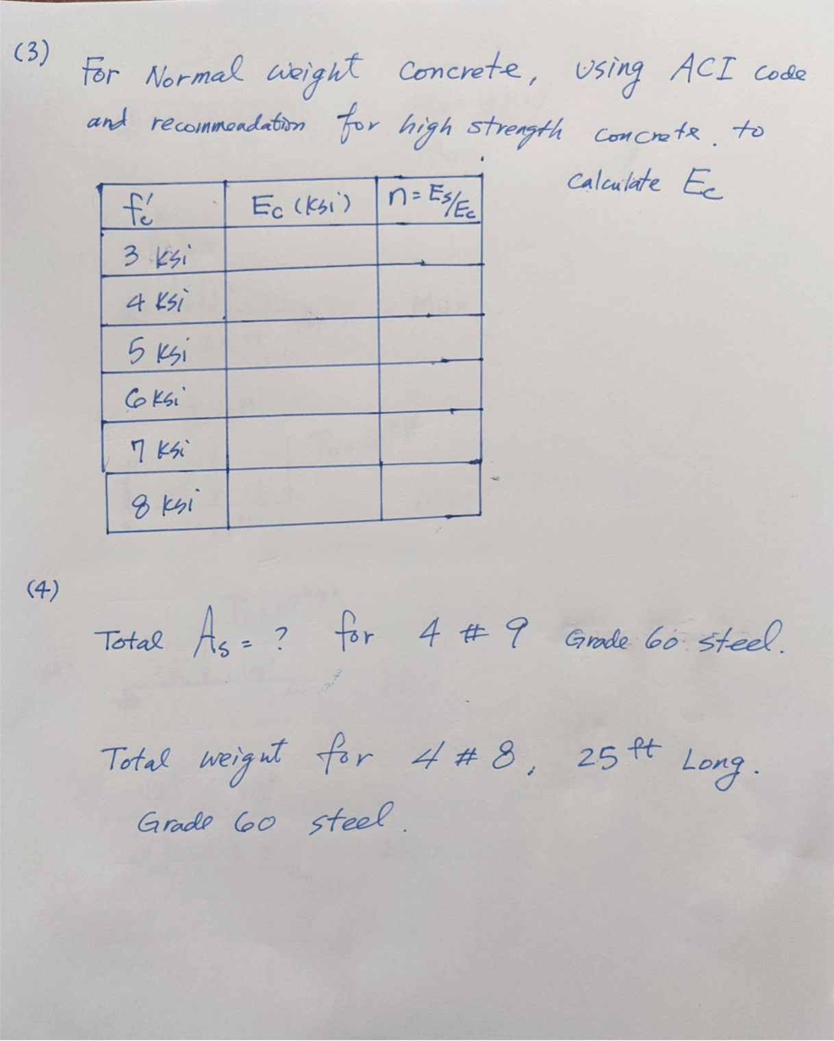 Solved ER Grade 60 steel.3) For Normal weight concrete, | Chegg.com