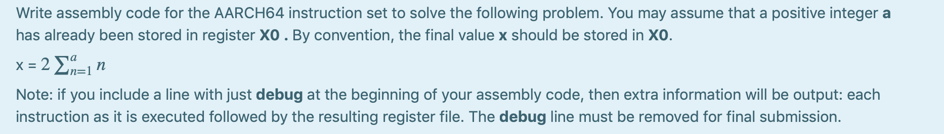 Write assembly code for the AARCH64 instruction set | Chegg.com