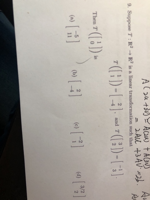 Solved 9. Suppose T : R2 → R2 is a linear transformation | Chegg.com