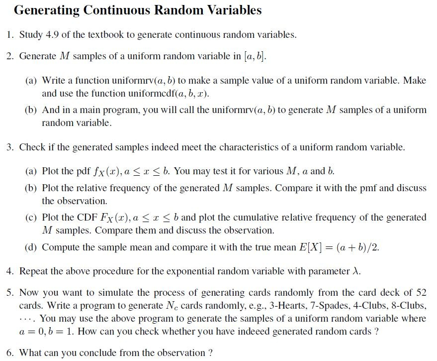 Generating Continuous Random Variables 1. Study 4.9 | Chegg.com