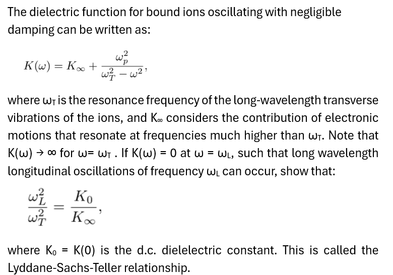 Solved The dielectric function for bound ions oscillating | Chegg.com