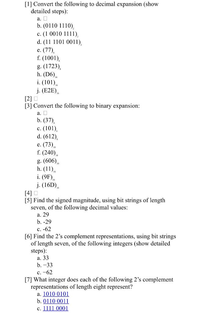 Solved [1] Convert the following to decimal expansion (show | Chegg.com