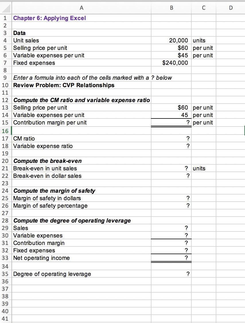 Solved Required information Chapter 6: Applying Excel Step | Chegg.com