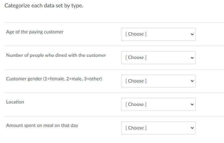 Solved The options for each question is Ordinal, | Chegg.com
