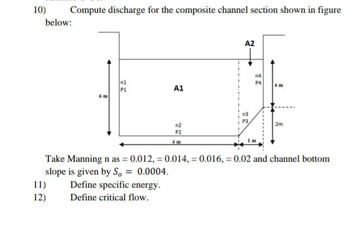 Solved 10) Compute discharge for the composite channel | Chegg.com