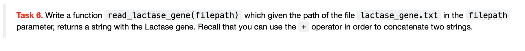 Solved Task 6. Write a function read_lactase_gene(filepath) | Chegg.com