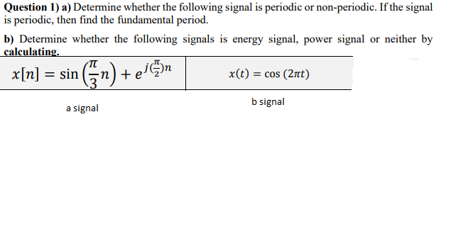 Solved Question 1) a)Determine whether the following signal | Chegg.com
