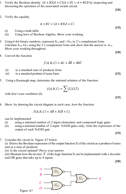 Solved Verify the Boolean identity (A+B)(A+C)(A+D)=A+BCD ﻿by | Chegg.com