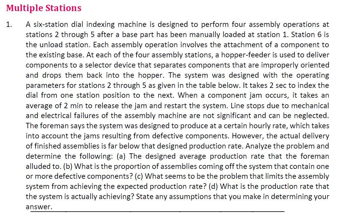 Solved Multiple Stations 1. A six-station dial indexing | Chegg.com