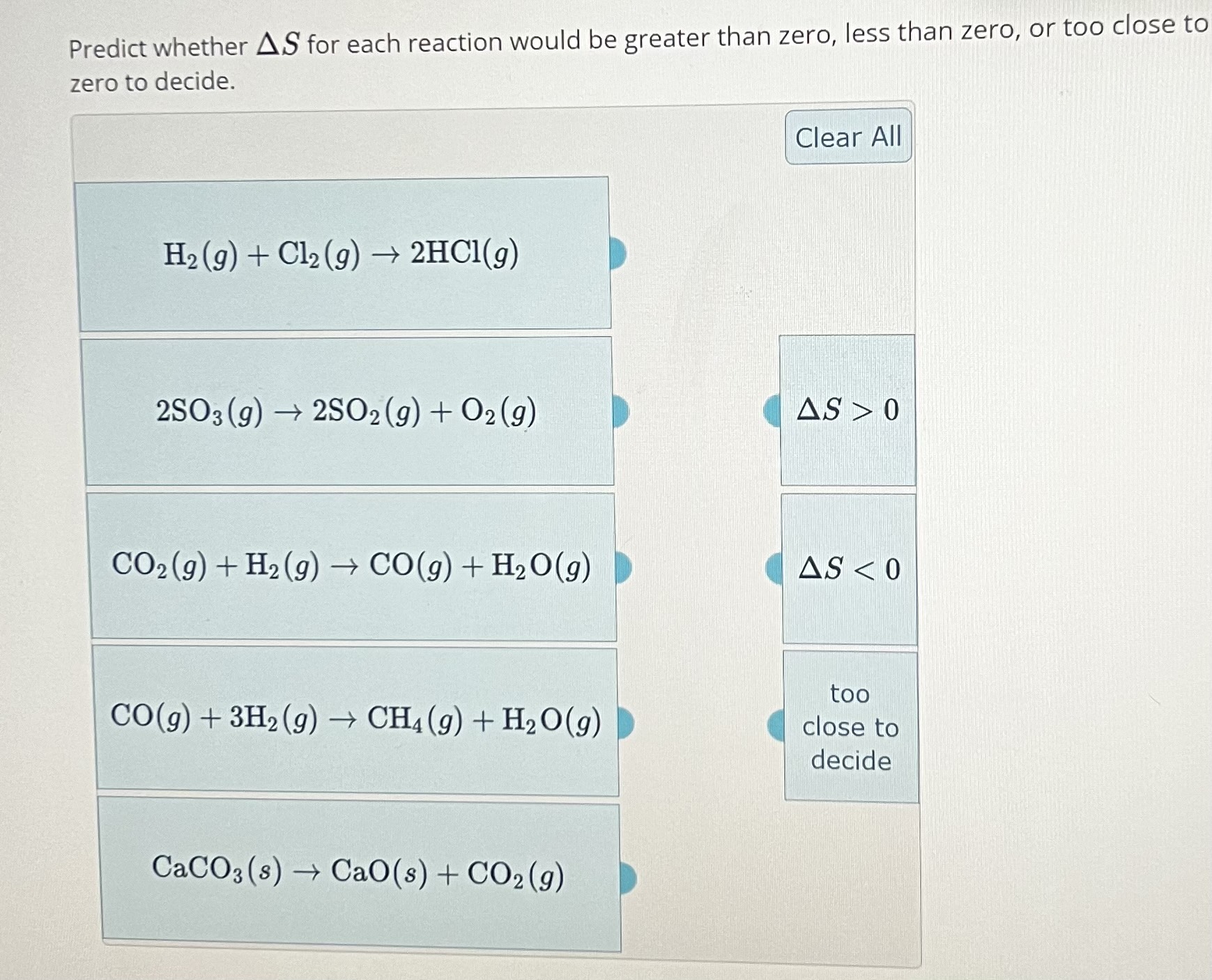 Solved Predict whether ΔS ﻿for each reaction would be | Chegg.com