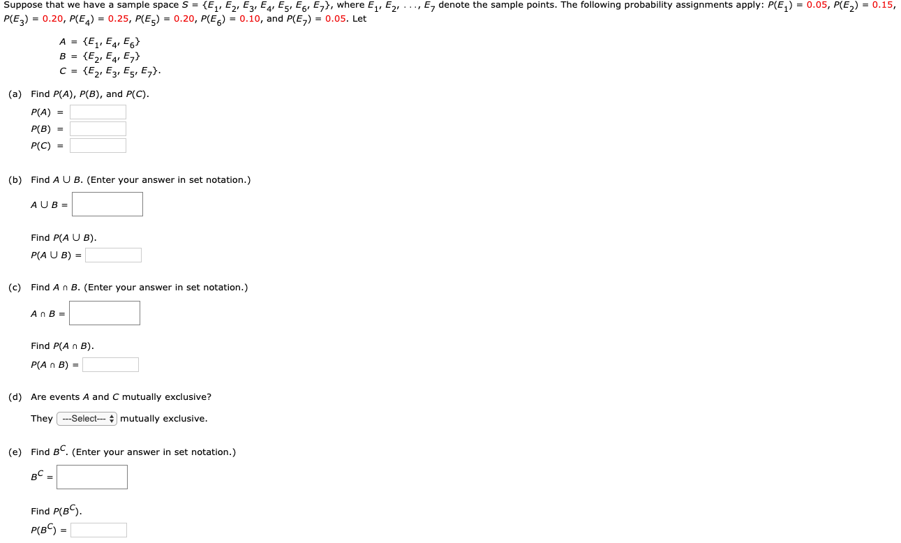Solved Suppose that we have a sample space S = {E1, E2, E3, | Chegg.com