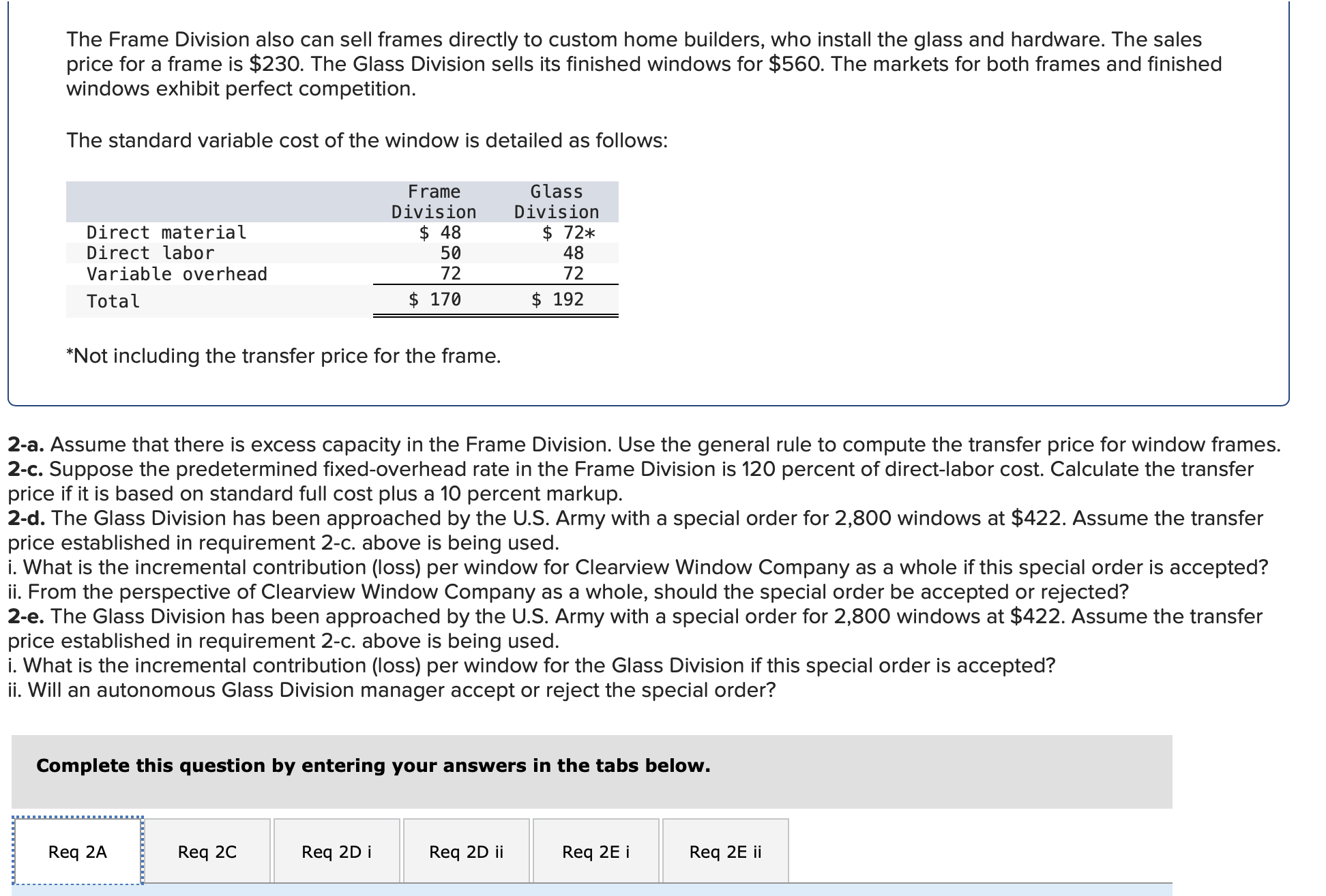 Solved The Frame Division also can sell frames directly to | Chegg.com
