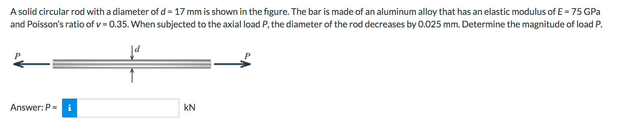 Solved A solid circular rod with a diameter of d = 17 mm is | Chegg.com