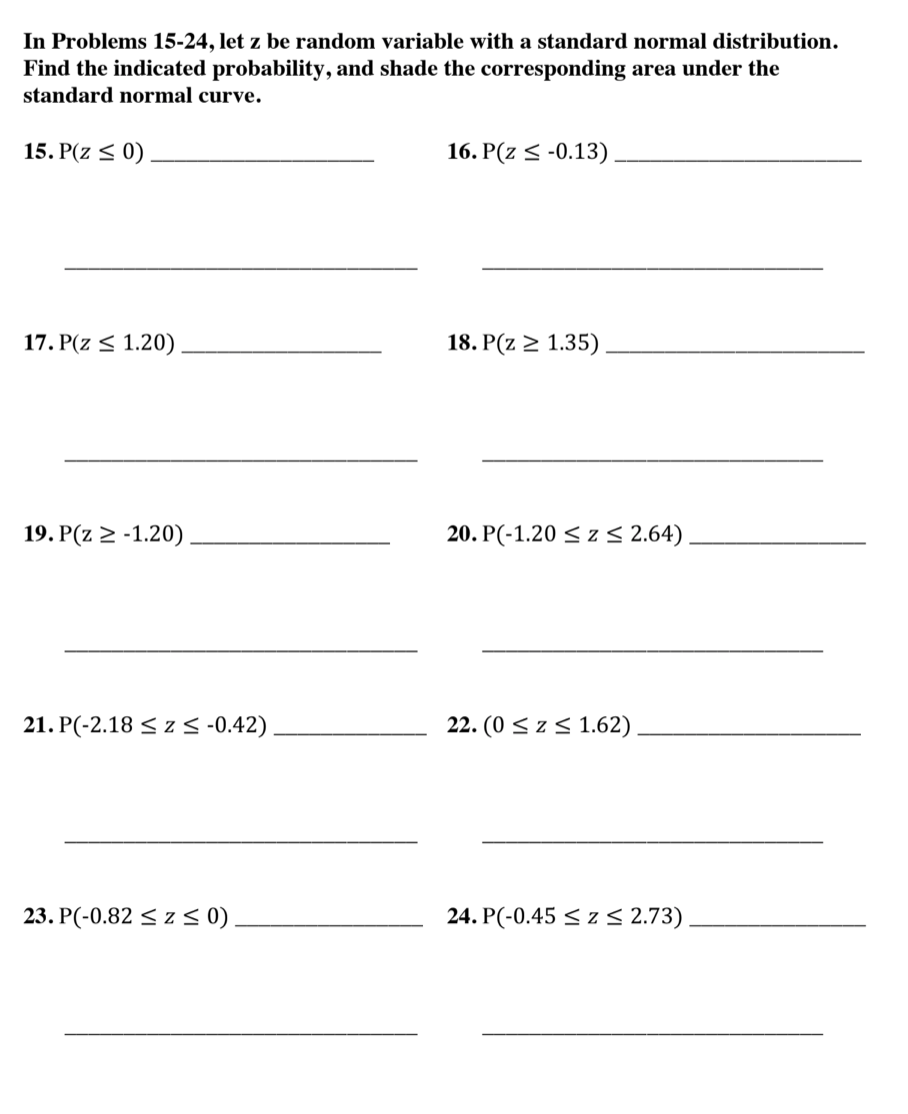 Solved In Problems 15-24, let z be random variable with a | Chegg.com