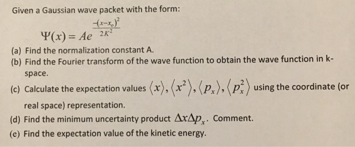 Solved Given a Gaussian wave packet with the form: 2K y(x)= | Chegg.com