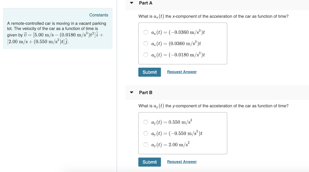 Solved PartA Constants What is ax (t) the x-component of the | Chegg.com