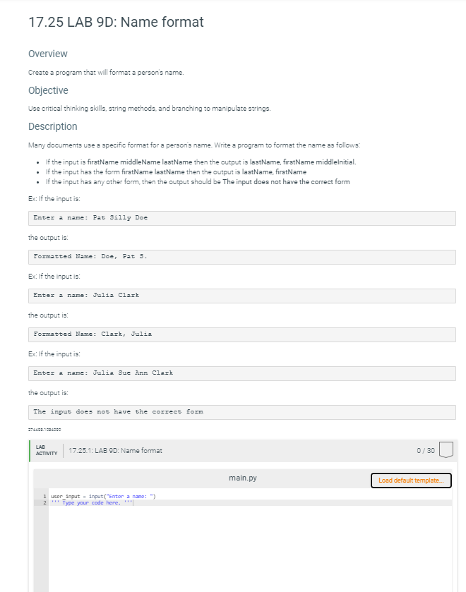 Solved 17.25 LAB 9D: Name format Overview Create a program | Chegg.com