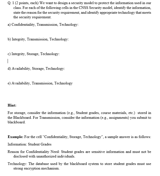 Solved Q.1 (2 points, each) We want to design a security | Chegg.com