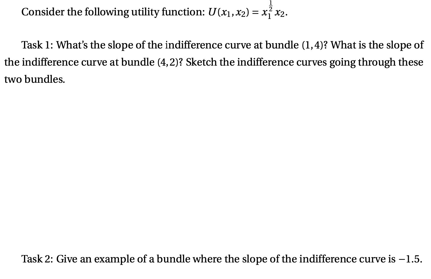 Solved Consider the following utility function: | Chegg.com