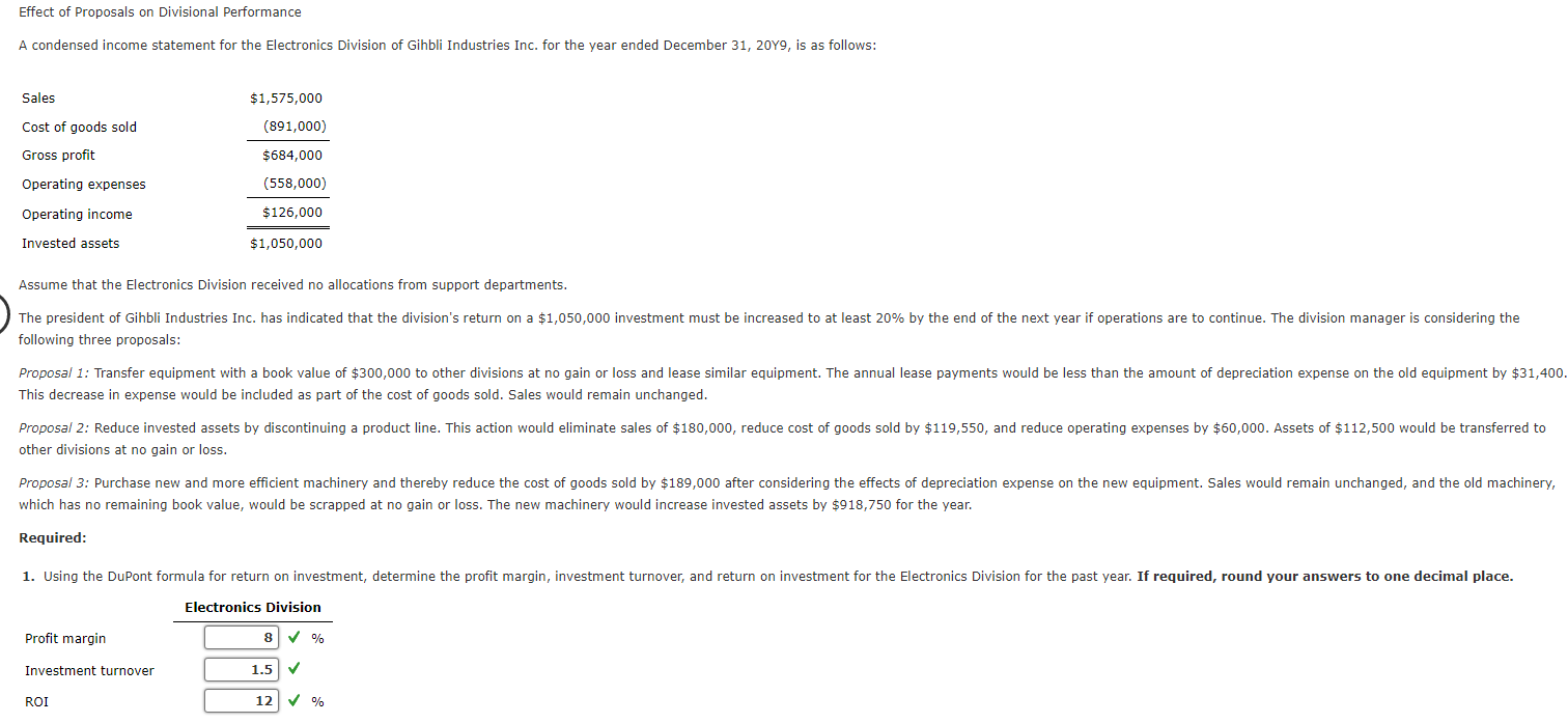 Solved Effect of Proposals on Divisional Performance A | Chegg.com