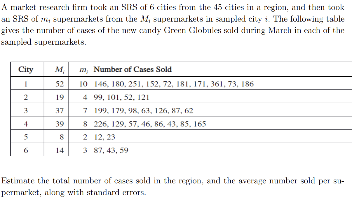 Solved A market research firm took an SRS of 6 cities from | Chegg.com