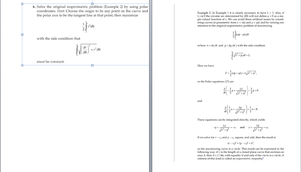 Solved 6. Solve the original isoperimetric problem (Example | Chegg.com
