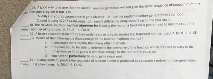 Solved A good way to assure that the random number generator | Chegg.com