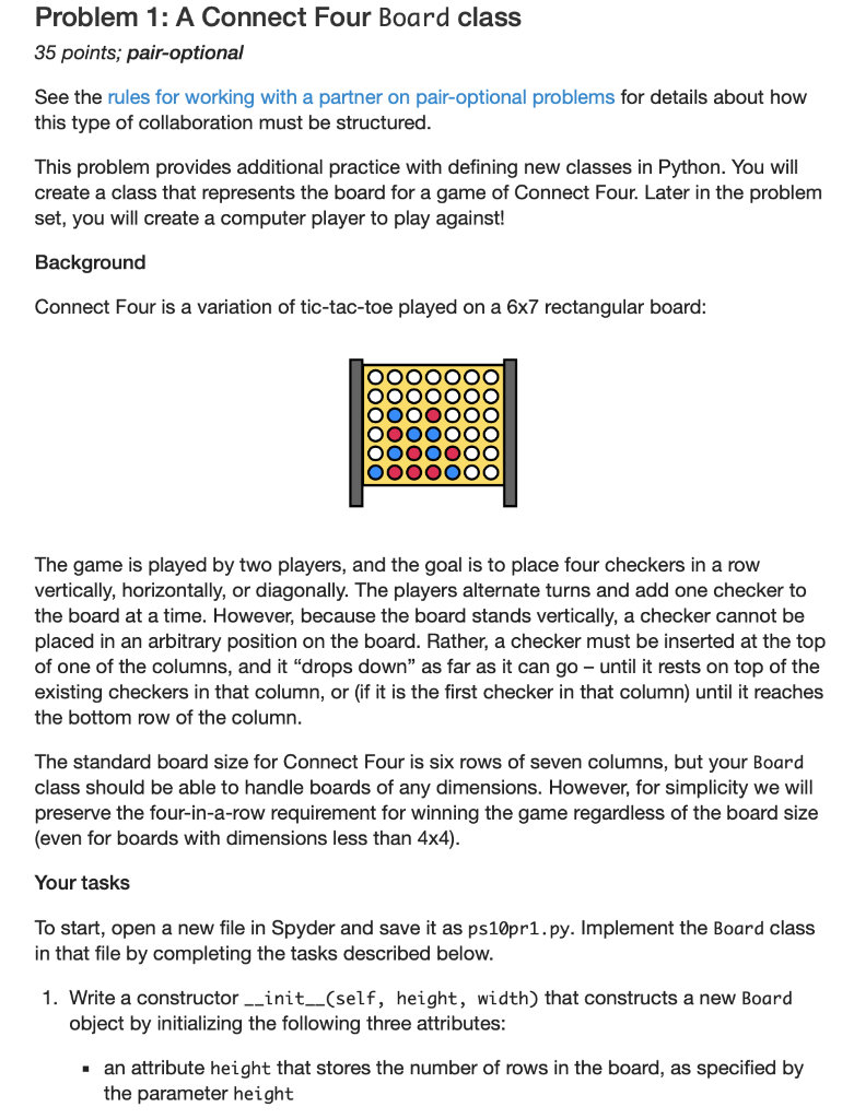 Solved Problem 1: A Connect Four Board class 35 points; | Chegg.com