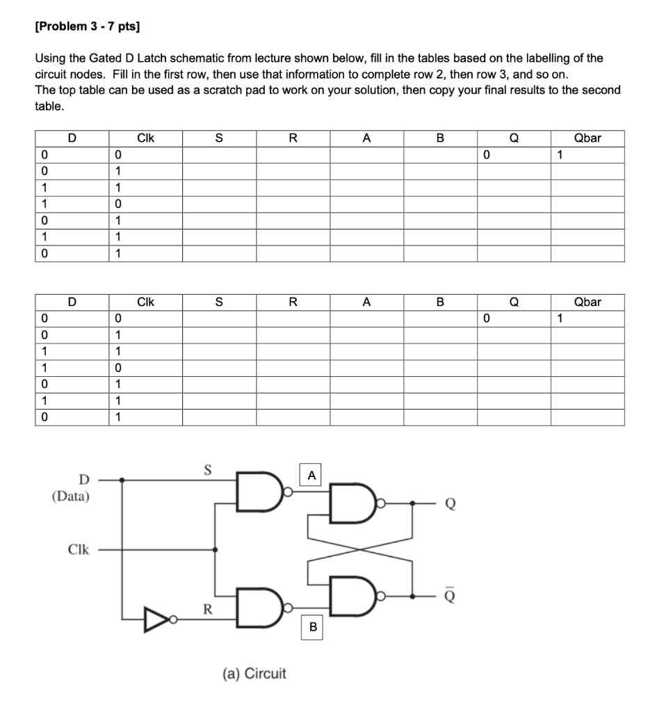 Solved [Problem 3 - 7 pts] Using the Gated D Latch schematic | Chegg.com