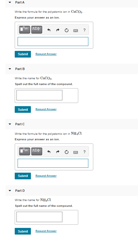 Solved Part A Write the formula for the polyatomic ion in | Chegg.com