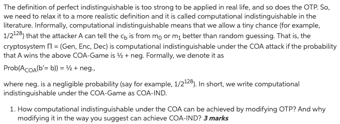 The definition of perfect indistinguishable is too | Chegg.com