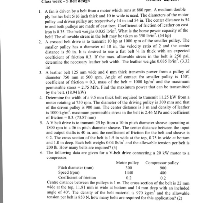 Solved A fan is driven by a belt from a motor which runs at | Chegg.com