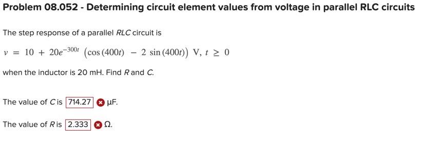 Solved Problem 08.052 - Determining circuit element values | Chegg.com