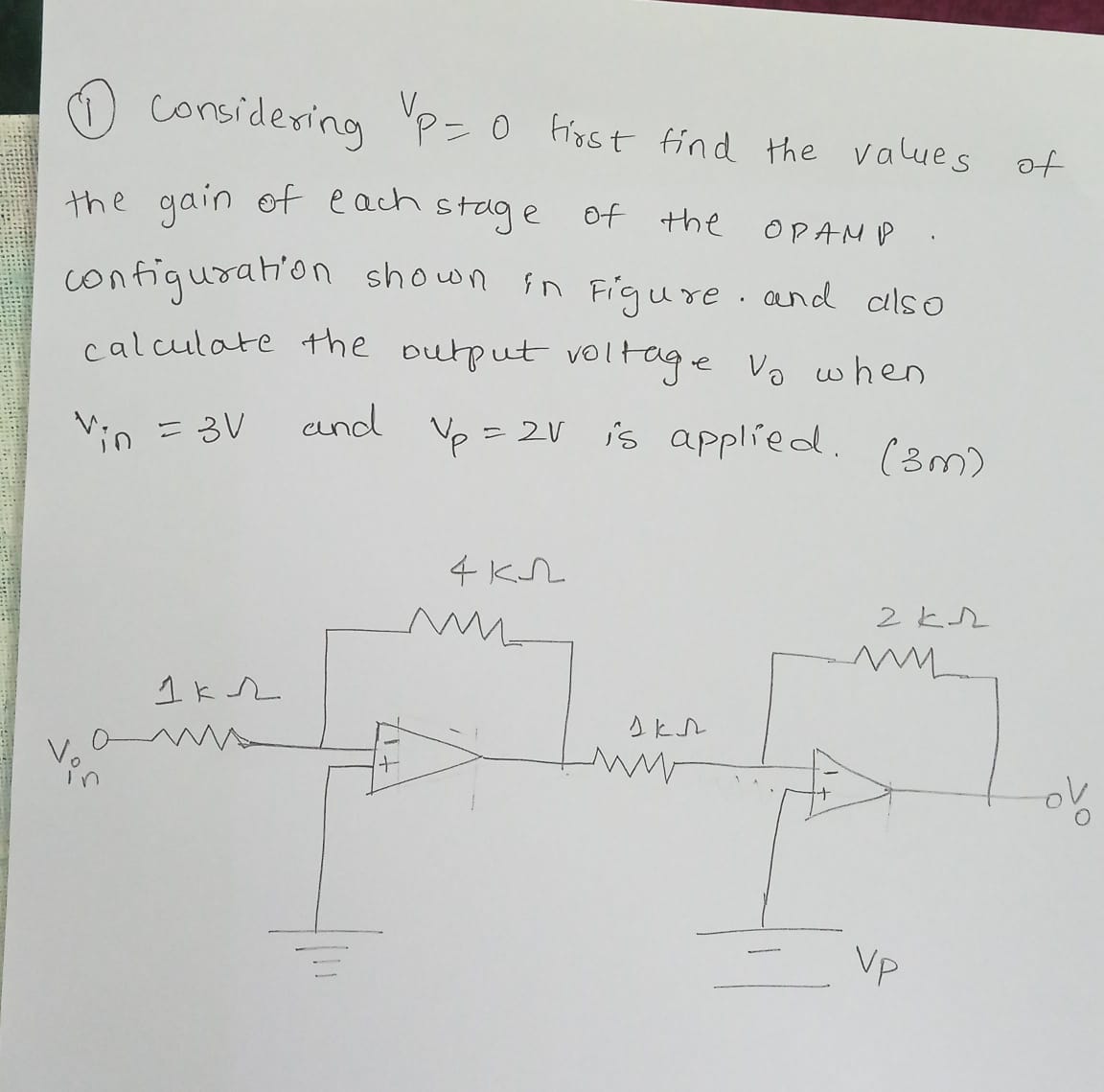 Solved (1) ﻿Considering VP=0 ﻿first find the values ofthe | Chegg.com