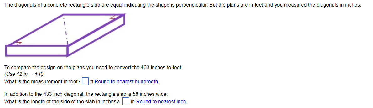 Solved The diagonals of a concrete rectangle slab are equal | Chegg.com