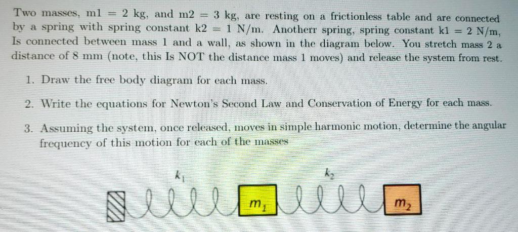 Solved Two masses, m1 = 2 kg, and m2 = 3 kg, are resting on | Chegg.com
